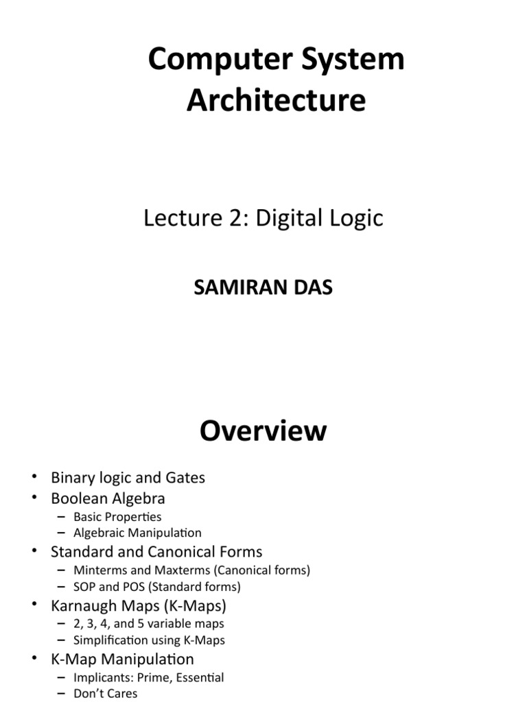 Computer System Architecture: Lecture 2: Digital Logic | PDF | Logic ...