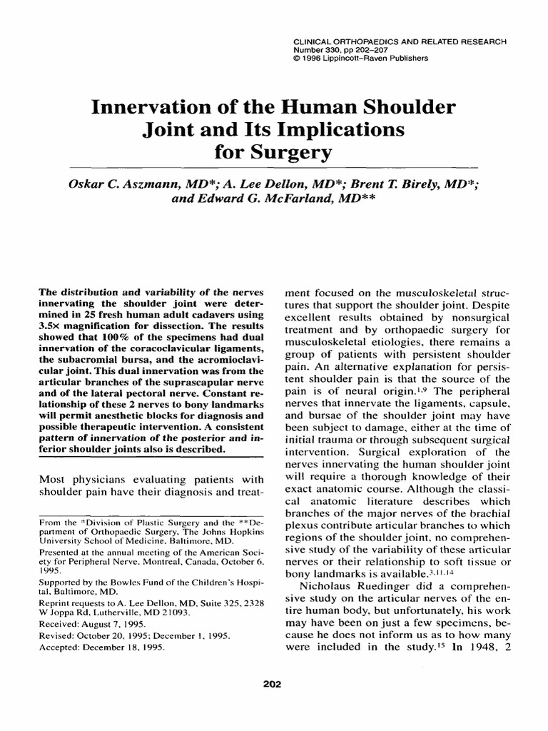 Innervation The Human Shoulder Joint and Its Implications For Surgery ...