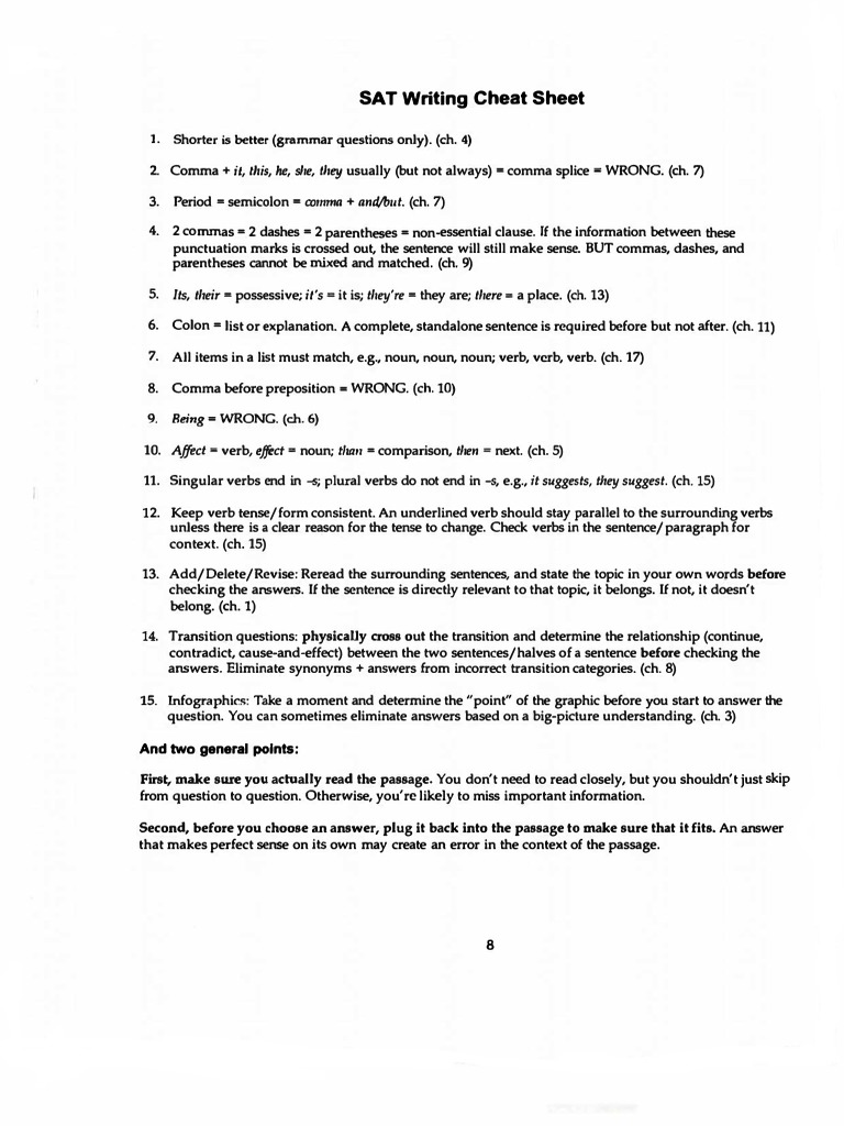 SAT Writing Cheat Sheet: Its, Tlteir It's Tlrey're There | PDF | Adverb ...