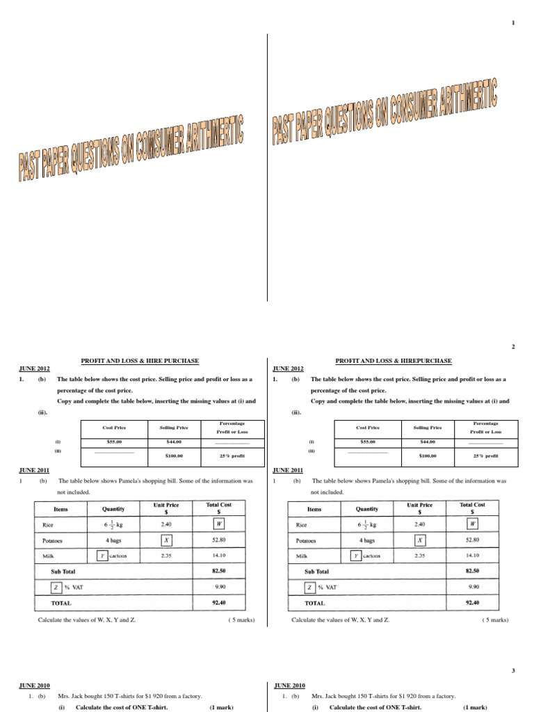 CSEC MATH PAST PAPER Consumer Arithmertic | PDF | Overtime | Wage