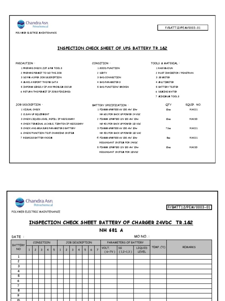 Comprehensive Battery Inspection and Maintenance Report for Multiple ...