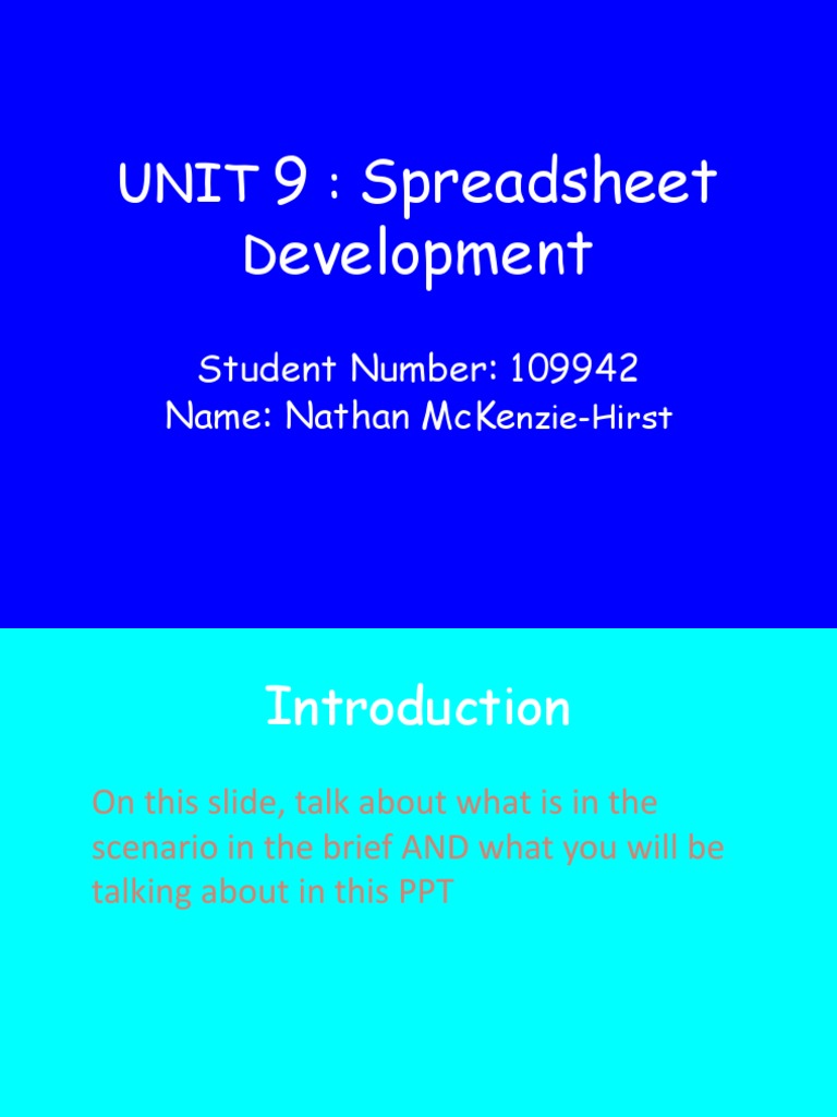 Unit 9 Spreadsheet Development Assignment 1 Nathan Mckenzie-Hirst | PDF ...