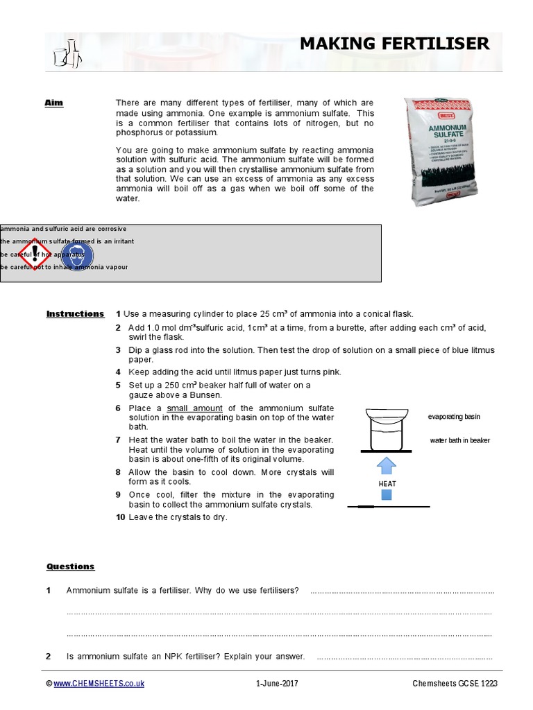 Making Fertiliser Practical Sheet | PDF | Physical Chemistry | Physical ...