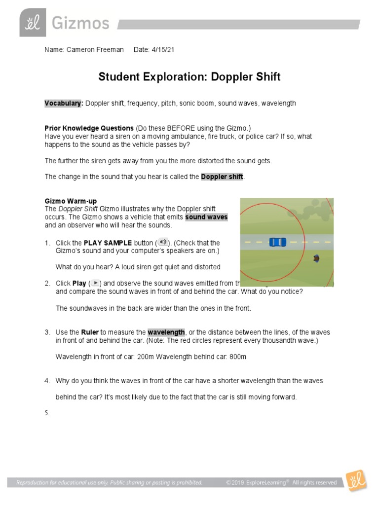 Student Exploration: Doppler Shift: Vocabulary: Doppler Shift ...