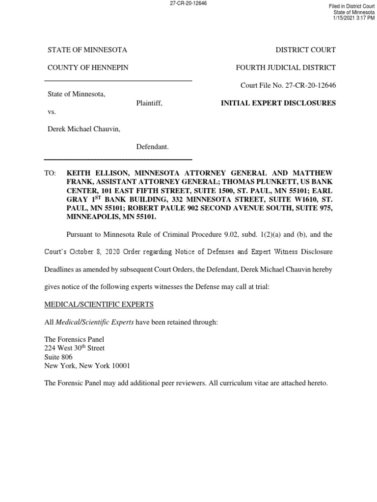 Chauvin Case: Initial Expert Disclosures | PDF | Doctor Of Medicine ...