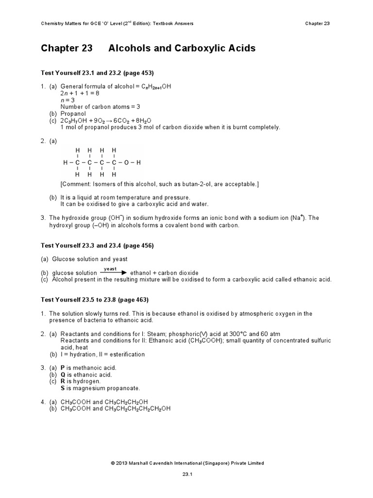 Alcohols and Carboxylic Acids: Test Yourself 23.1 and 23.2 (Page 453 ...
