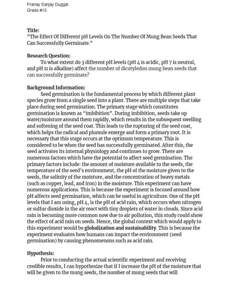 Biology Seed Germination Experiment | PDF | Ph | Seed