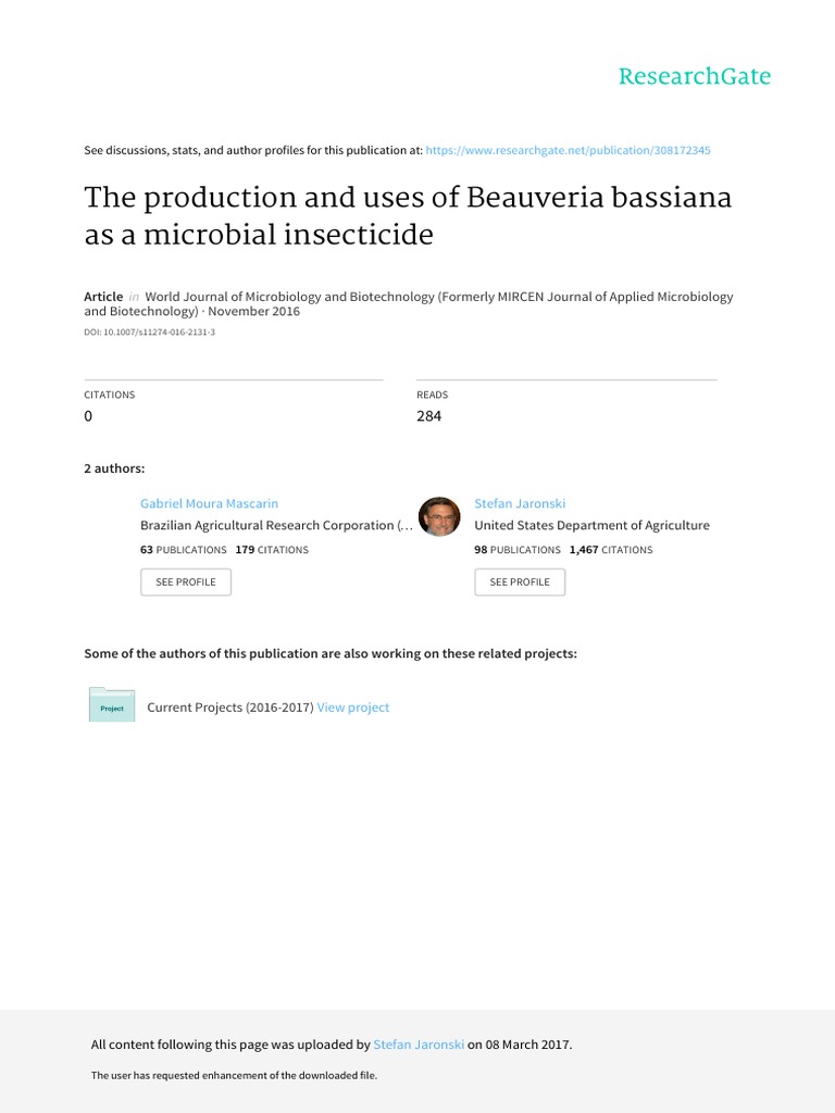 Mascarin Jaronski 2016 Production and Uses of Beauveria Bassiana As A ...