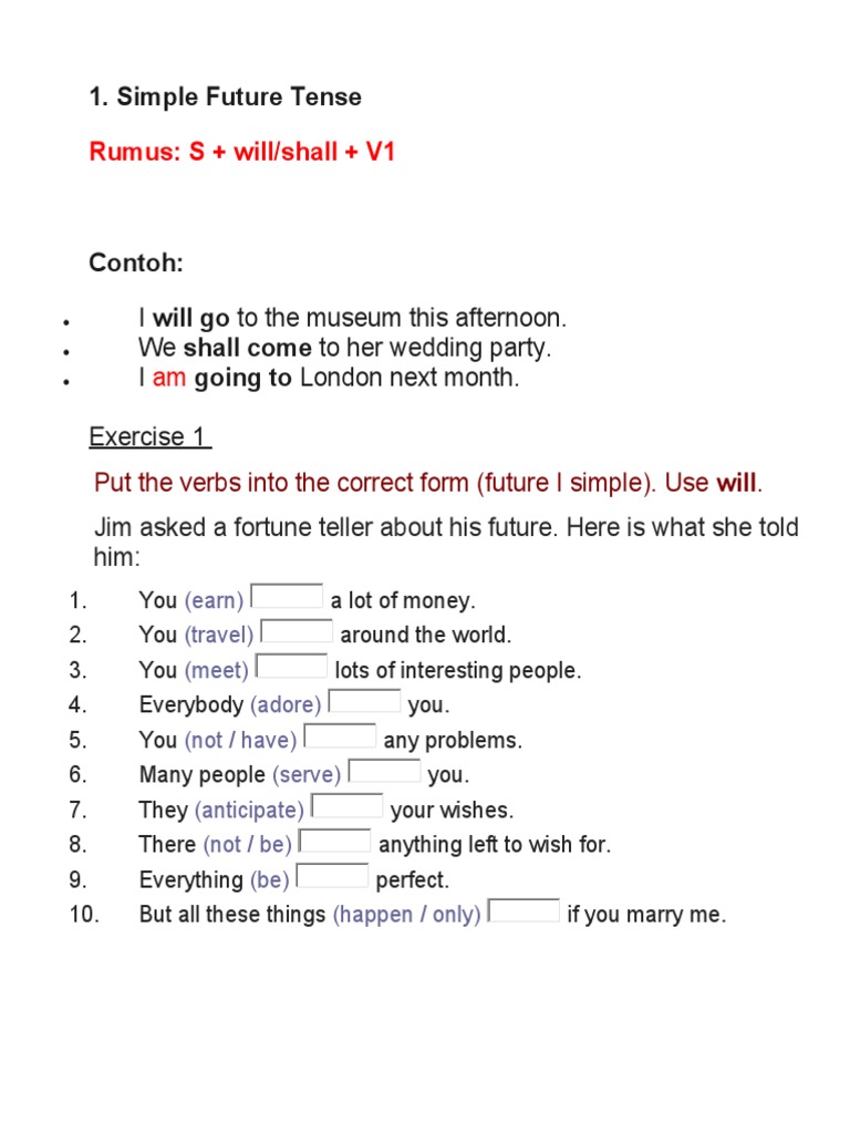 Rumus: S + Will/shall + V1: 1. Simple Future Tense | PDF