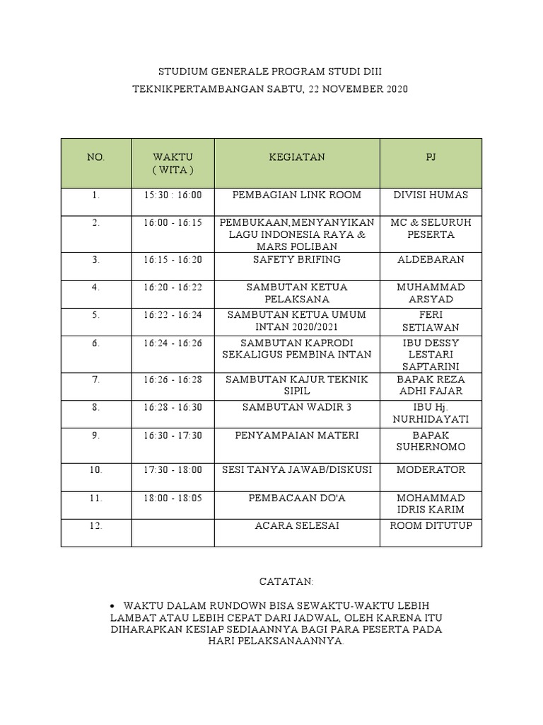 Rundown Studium Generale | PDF
