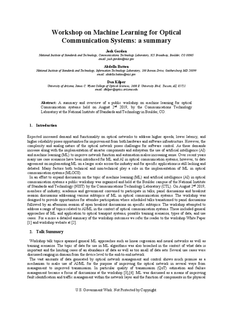 Workshop On Machine Learning For Optical Communication System | PDF ...