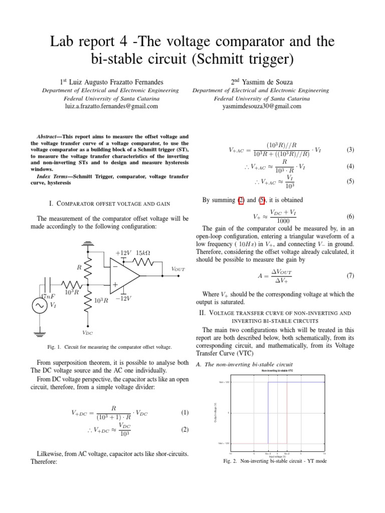 Lab Report 4 - The Voltage Comparator and The Bi-Stable Circuit ...