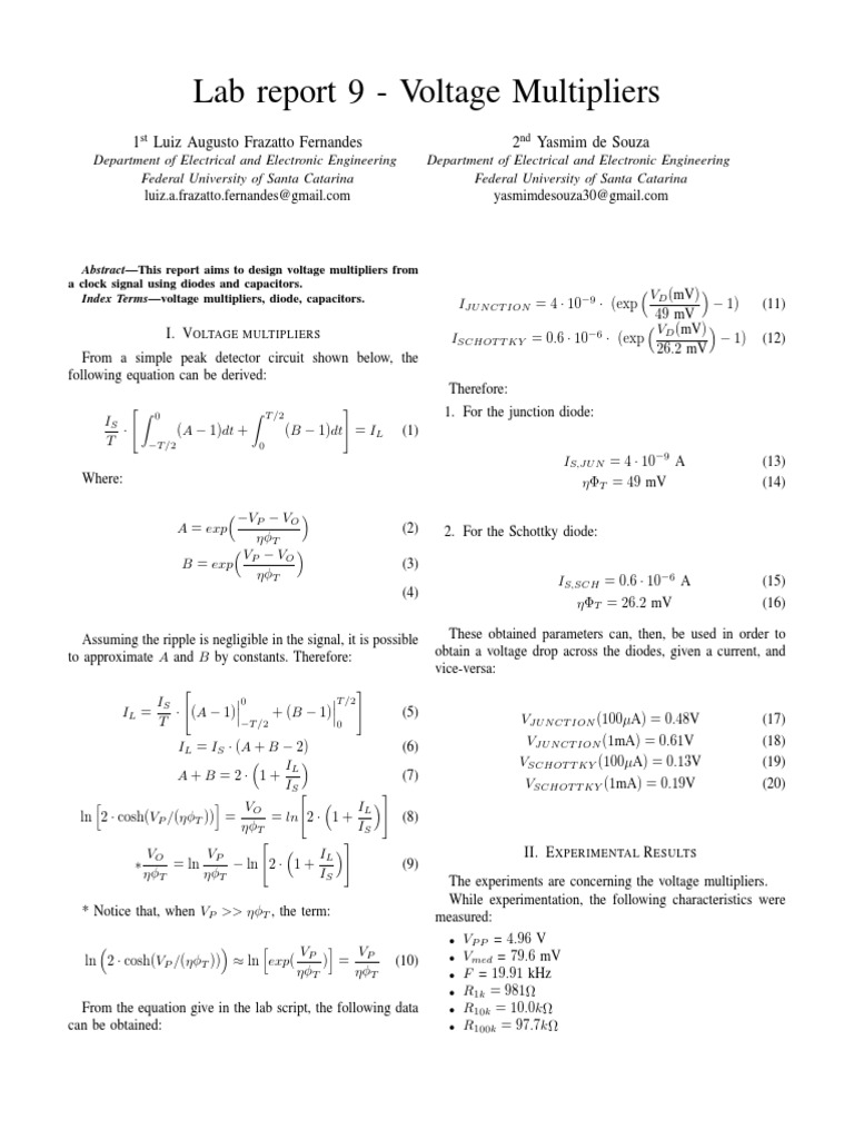 Voltage Multipliers Lab Report | PDF | Diode | Electrical Network