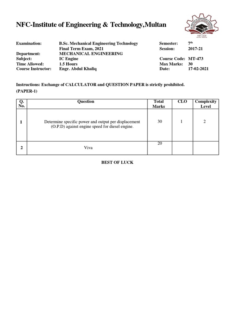 IC Engine Practical Papers | Download Free PDF | Engines | Mechanical ...