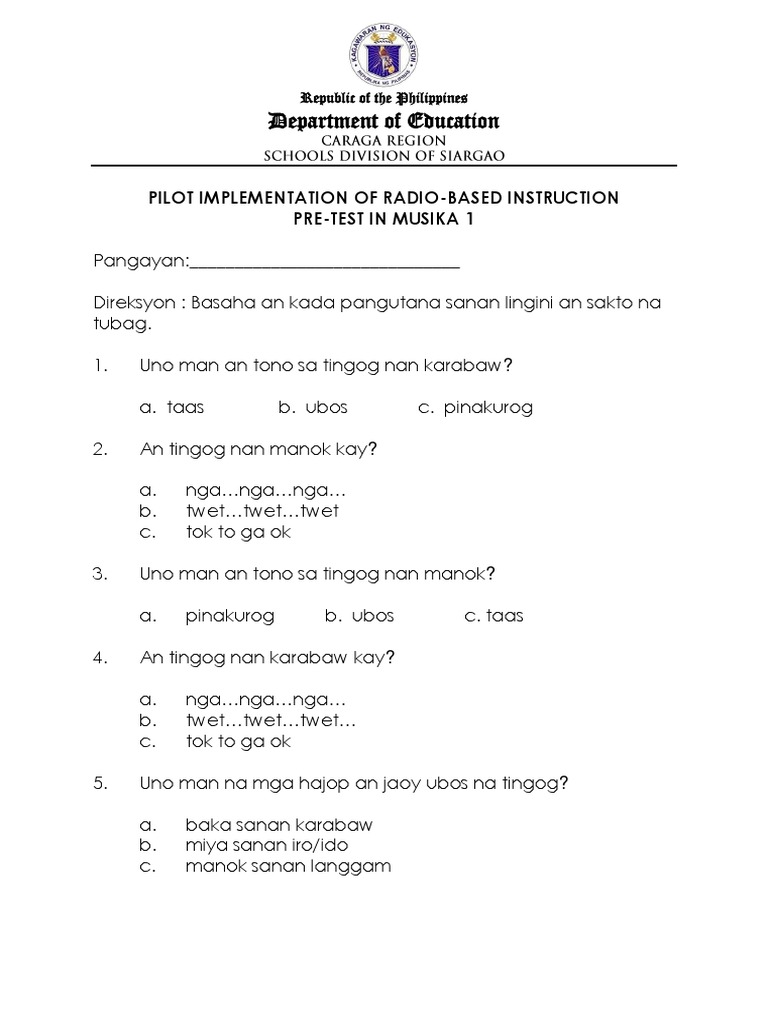 Grade 1 (Pre & Post Test) | PDF