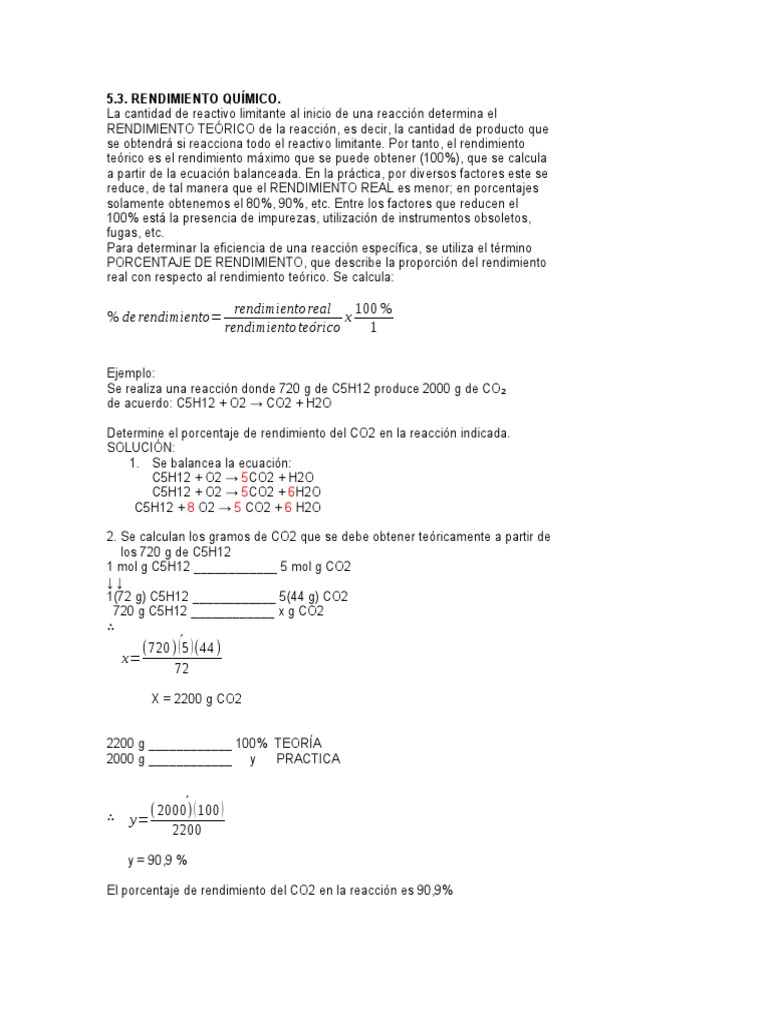 Cálculo del Rendimiento Químico | PDF