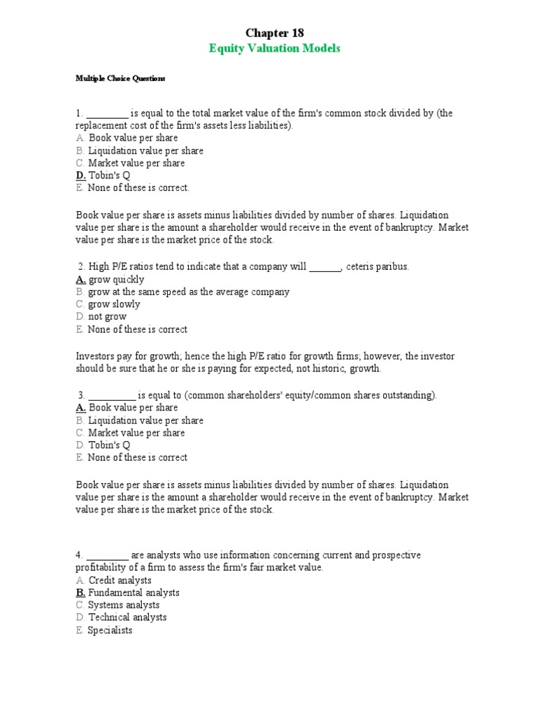 Chapter 18 Equity Valuation Models Multi | Download Free PDF | Price ... Chapter 18 Equity Valuation Models Multi | Download Free PDF | Price ...