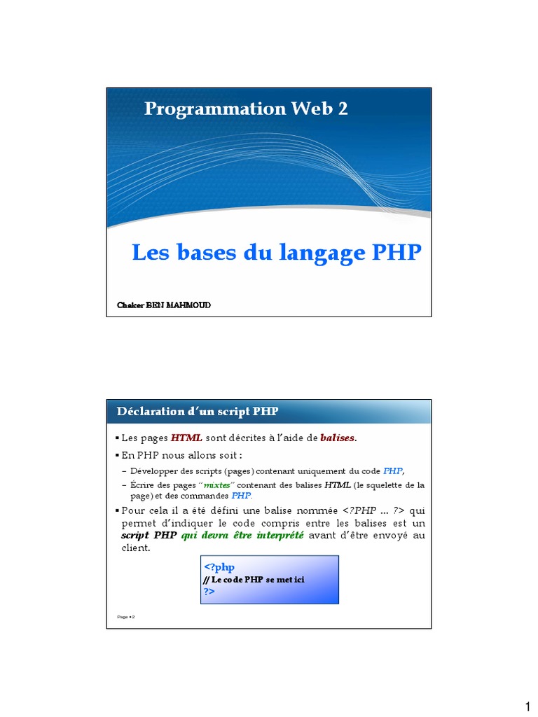 Chapitre 1 PHP | PDF | Variable (informatique) | PHP