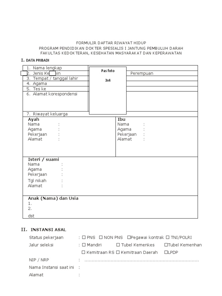 Formulir Daftar Riwayat Hidup PPDS Baru 2020 | PDF