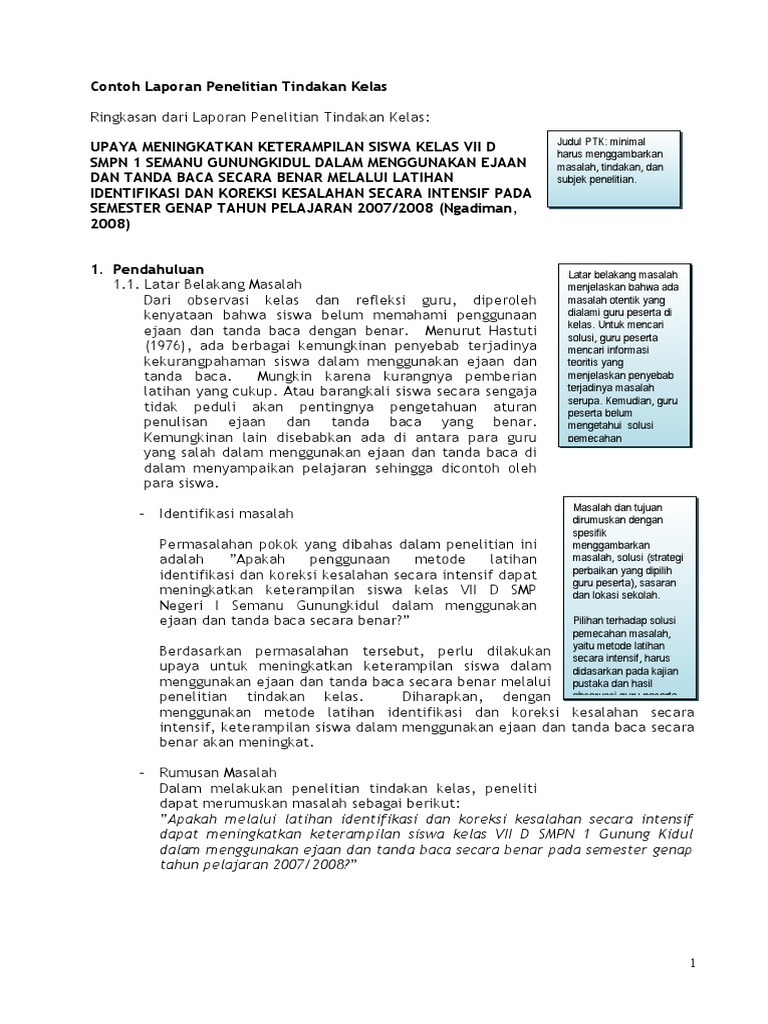 Contoh Laporan Penelitian Tindakan Kelas | PDF