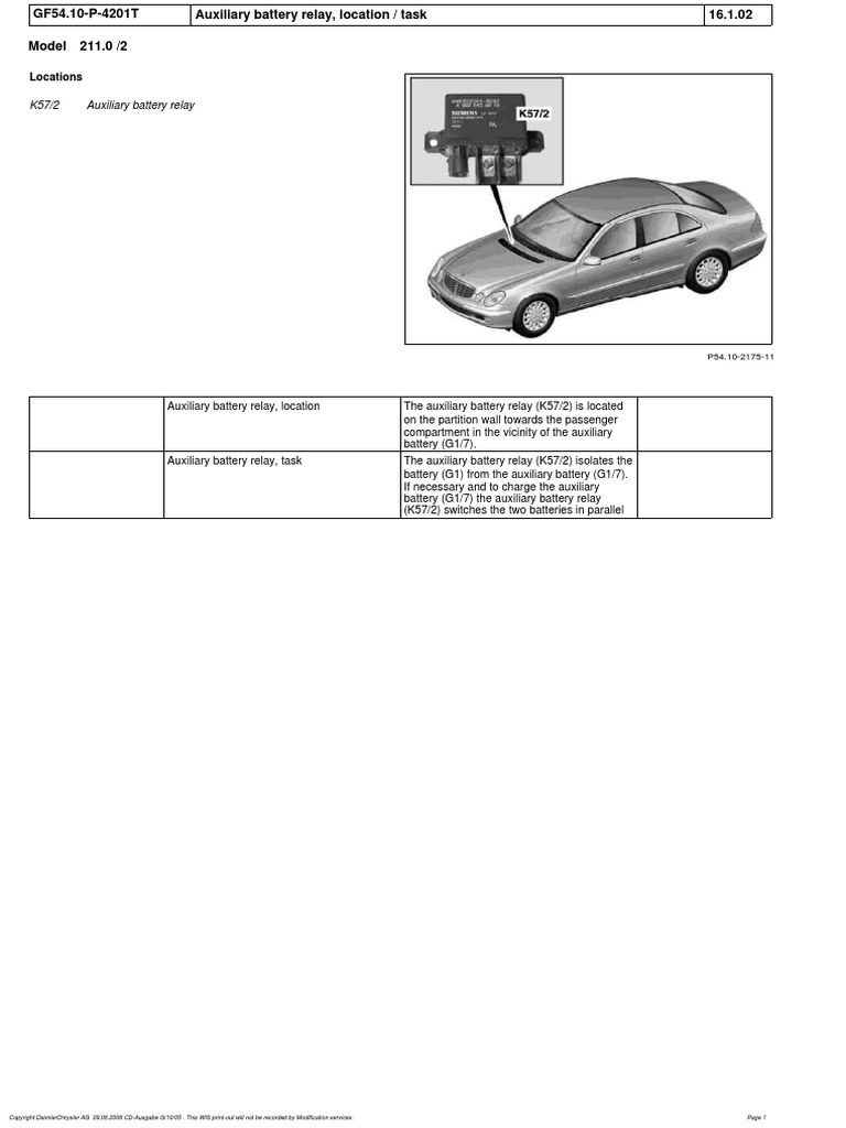 W211 Auxiliary Battery Relay Location | PDF