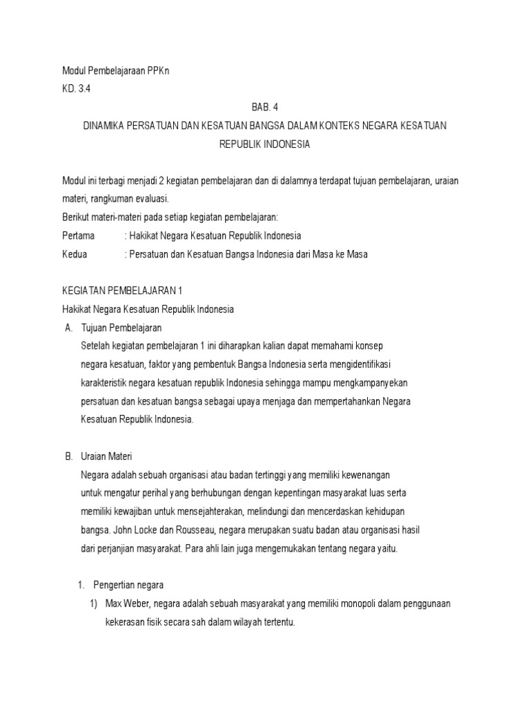 Modul PPKN 3.4 DINAMIKA PERSATUAN DAN KESATUAN BANGSA DALAM KONTEKS NKRI | PDF