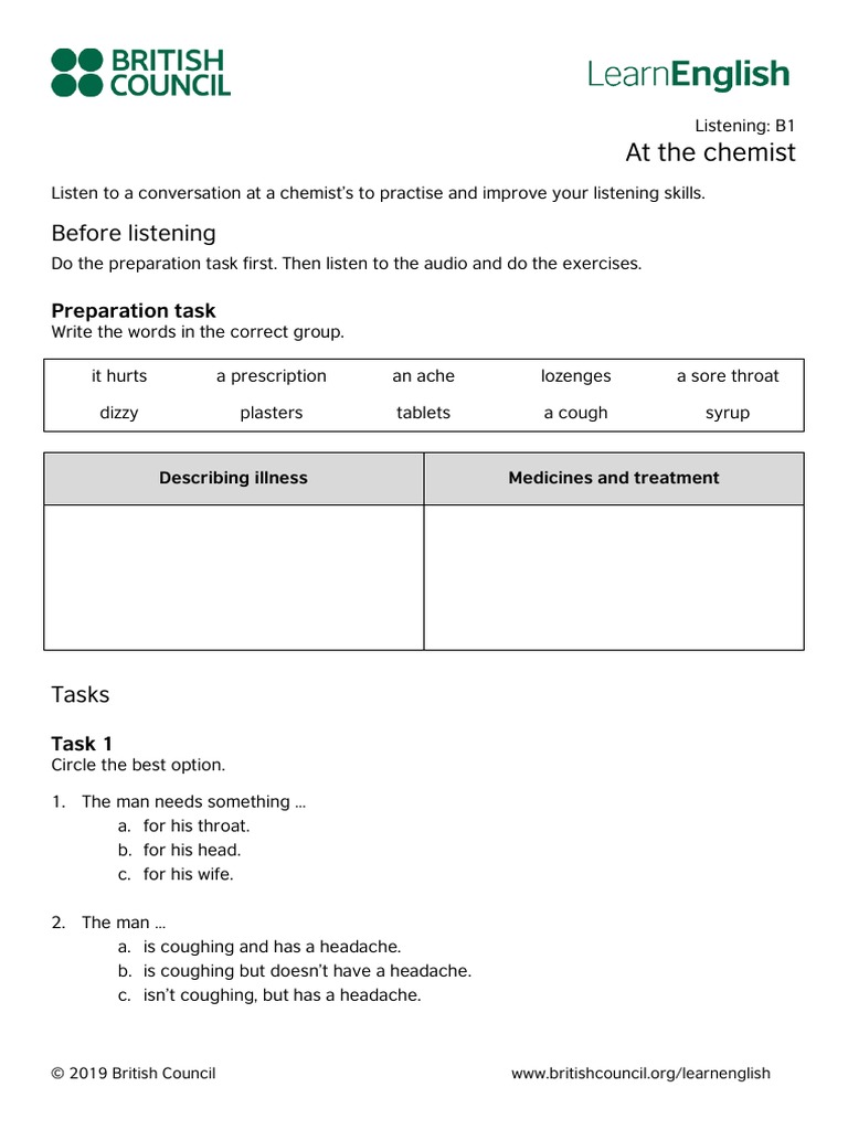LearnEnglish Listening B1 at The Chemist | PDF | Medicinal Chemistry ...