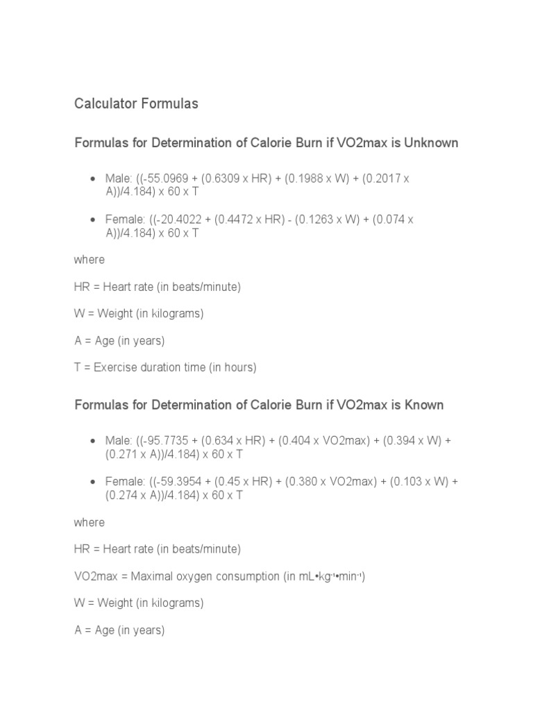 Formulas para Calcular Calorias FC | PDF