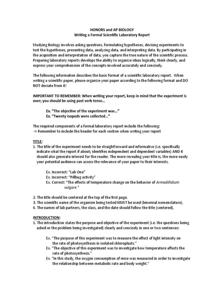 Formal Lab Report Guide Honors | PDF | Experiment | Hypothesis