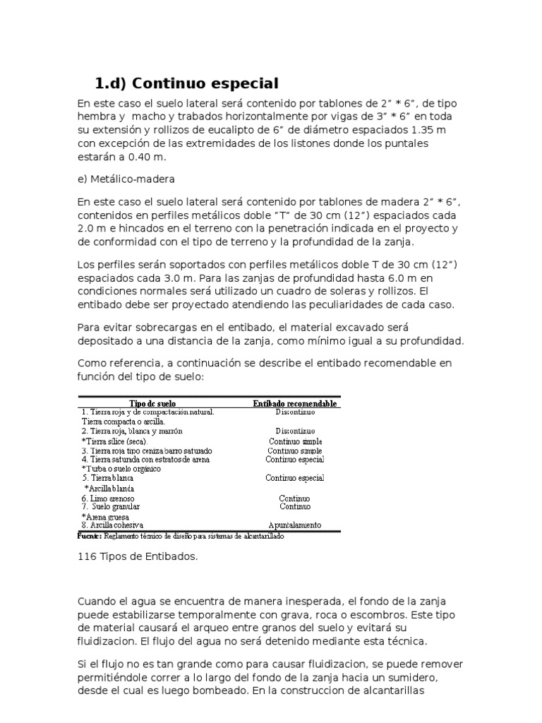 Tipos de Entibado | PDF | Agua subterránea | Excavación (Arqueología)