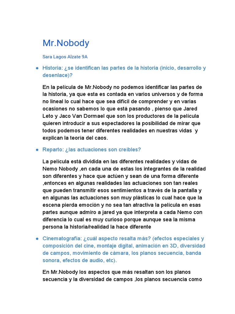 Análisis de "Mr. Nobody" y sus realidades | PDF | Cine | Science