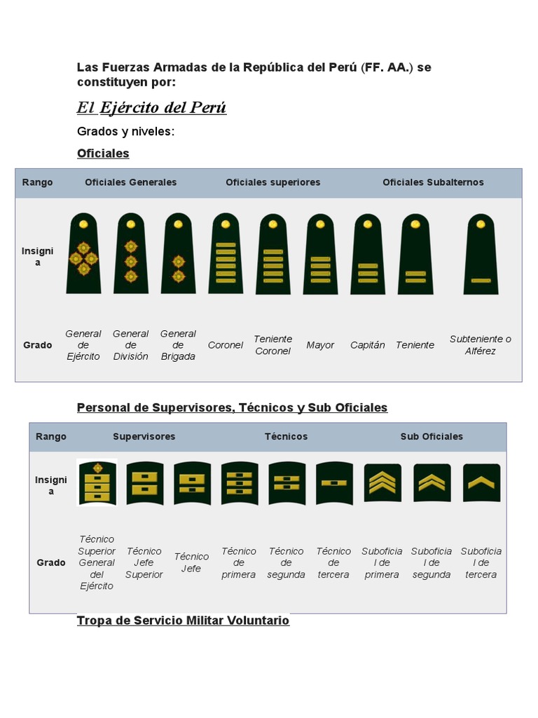 Rangos y Grados de las Fuerzas Armadas del Perú | PDF | Oficial general ...
