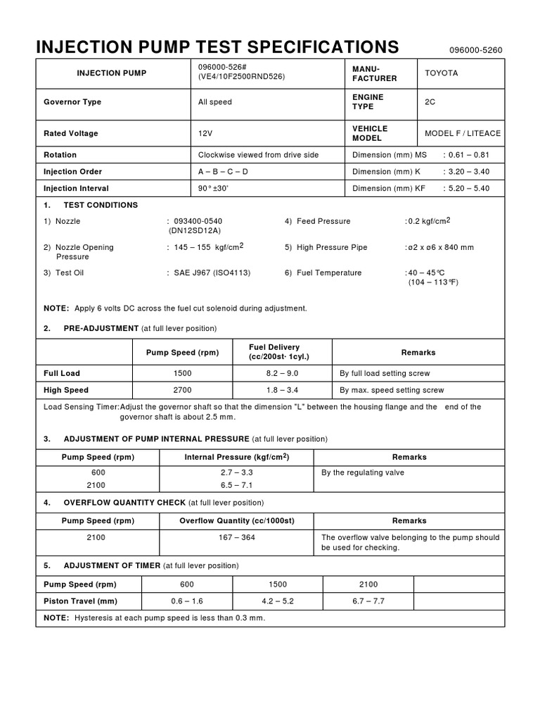 Injection Pump Test Specifications | PDF | Turbocharger | Throttle