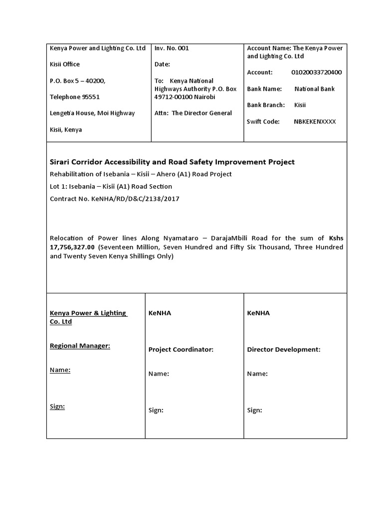 Sample Invoice Doc KPLC | PDF