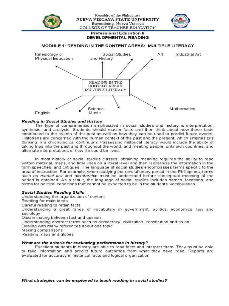 Module 1 Reading in The Content Areas | PDF | Reading Comprehension ...