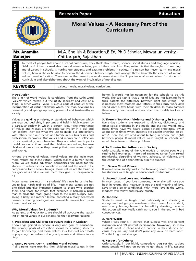 Moral Values - A Necessary Part of The of Education | PDF | Value ...