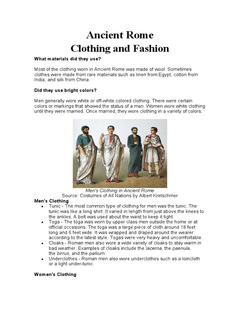 Ancient Roman Fashion: Materials, Colors, and Garments Worn by Men and ...