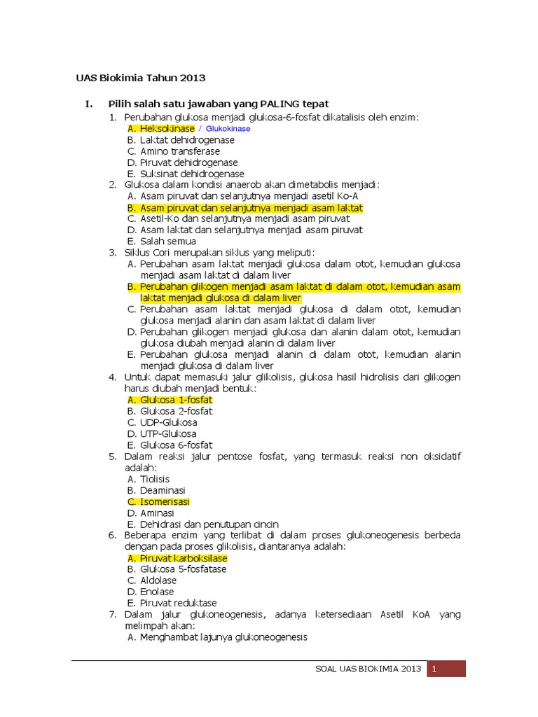 Soal UAS Biokimia 2013 | PDF