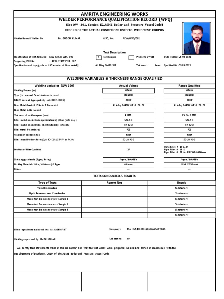 QW-484A (WPQ) GTAW 4MM Fillet | PDF | Welding | Construction