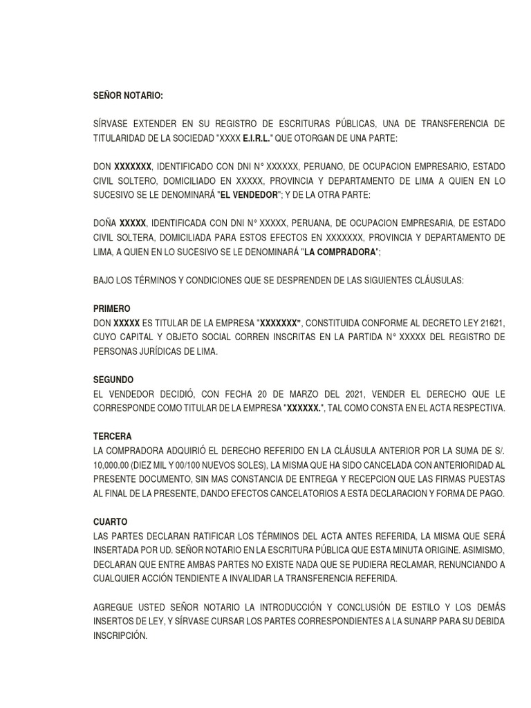 Transferencia de Titularidad de Eirl | PDF