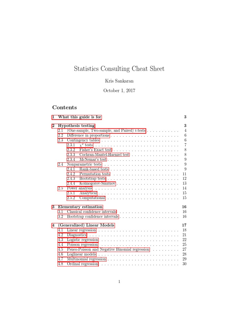 Statistics Consulting Cheat Sheet: Kris Sankaran October 1, 2017 | PDF ...