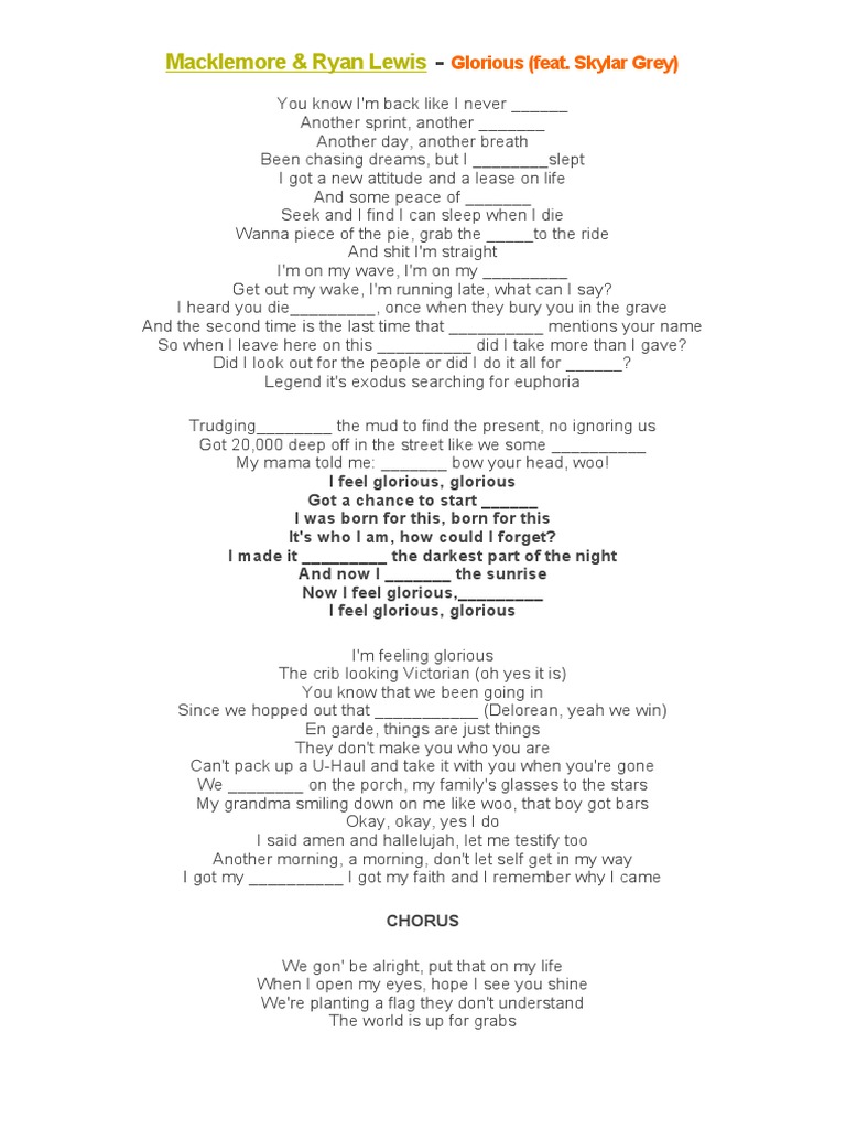 Macklemore & Ryan Lewis: Glorious (Feat. Skylar Grey) | PDF