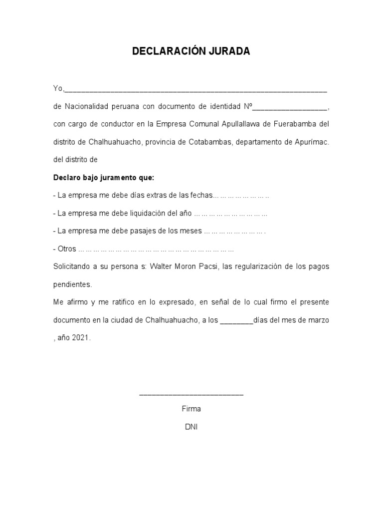 Declaracion Juada | PDF