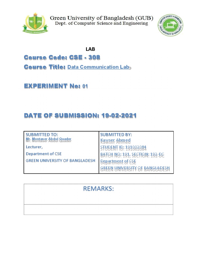 Course Code: CSE - 308 Course Title: Experiment No:: Remarks | Download Free PDF | Ip Address ...
