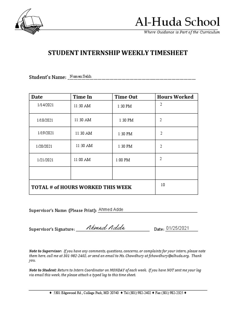 Student Internship Timesheet Template | PDF | Fax | Telecommunications