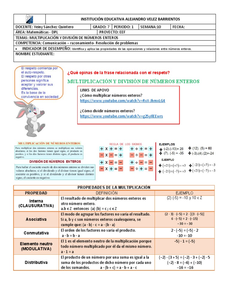 Guía Multiplicación y División de Números Enteros | PDF ...