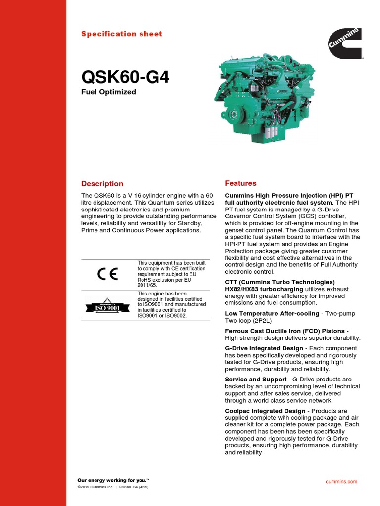QSK60-G4: Fuel Optimized | PDF | Turbocharger | Horsepower