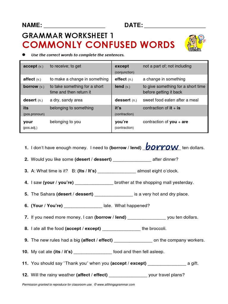 Commonly Confused Words - Worksheet 1 | PDF | Morphology | Linguistic ...