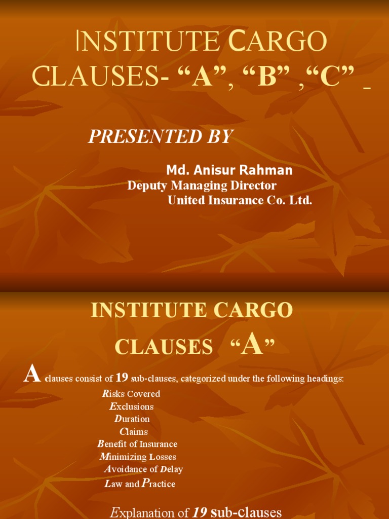 Institute Cargo Clauses-A, B, C | PDF | Insurance | Private Law