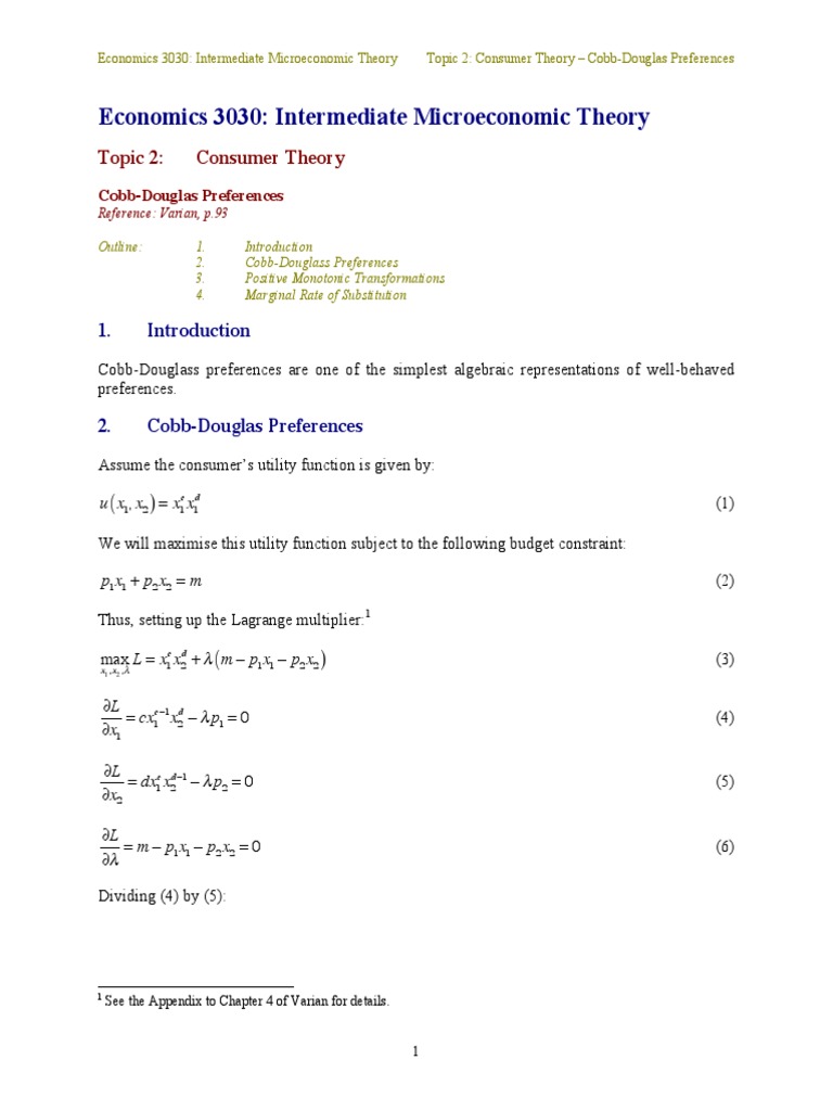 Cobb Douglas Preferences | PDF | Utility | Mathematical Objects